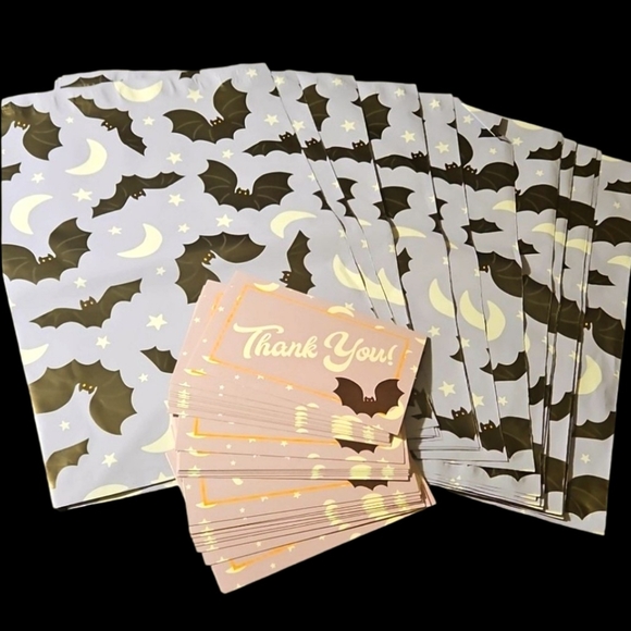 Office | 5pc Cute Bats Thank You Cards And 10x13 Polymailer Envelopes ...